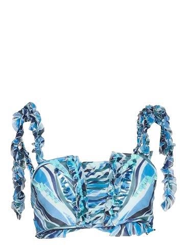 Poupette St Barth Silk Georgette Ruffled Crop Top - Blue