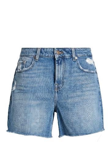 7 For All Mankind High Waisted Distressed Denim Shorts - Blue