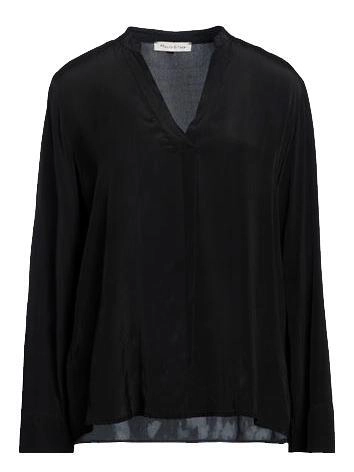 MANILA GRACE Viscose And Silk Blend Long Sleeve V-neck Top - Black