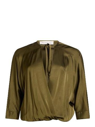 MANILA GRACE Satin Top With Tie Fastening - Green