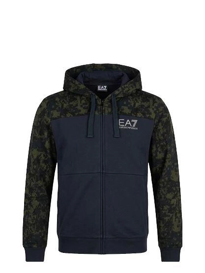 EA7 Cotton And Polyester Zippered Hoodie - Blue