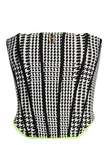 Elisabetta Franchi Houndstooth Corset Top - Black