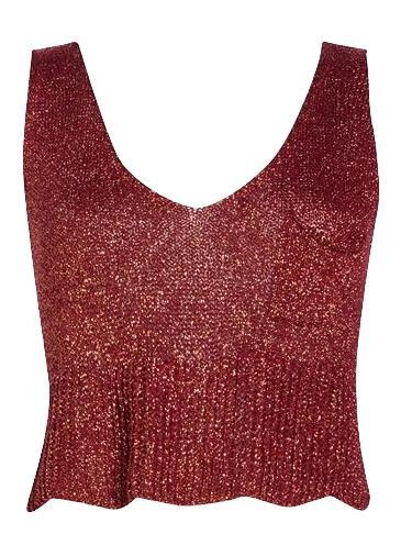 COMPAGNIA ITALIANA Copper Viscose & Polyester Metallic Knit Cropped Top - Orange