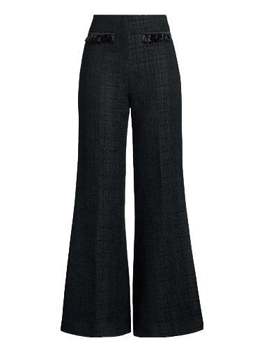 Sandro Tweed Wide-leg Pants With Satin Trims - Black