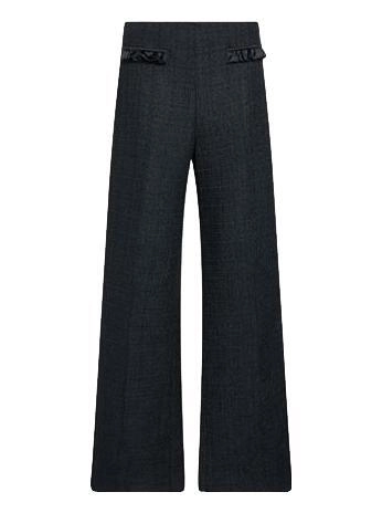 Sandro Wide-leg Tweed Pants With Ruffle Detail - Black
