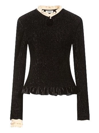 Sandro Chenille Turtleneck Top With Shirred Detailing - Black