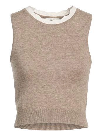 Sandro Knit Top With Ruffles - Taupe