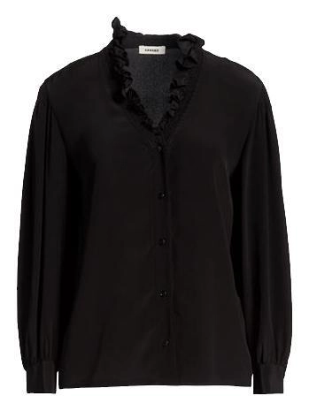 Sandro Ruched Silk Shirt - Black