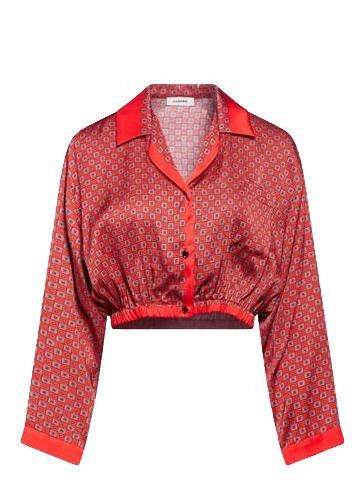 Sandro Viscose Printed Cropped Shirt - Red