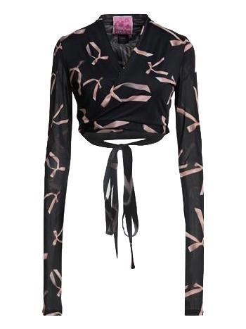 Pinko Wrap Top With Long Sleeves And Deep Neckline - Black
