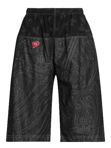 VIVIENNE WESTWOOD Denim Bermuda Shorts With All-over Print - Black
