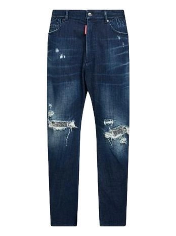 Dsquared2 Straight-leg Jeans In Dark Wash Denim With Crystal Embellishments - Blue