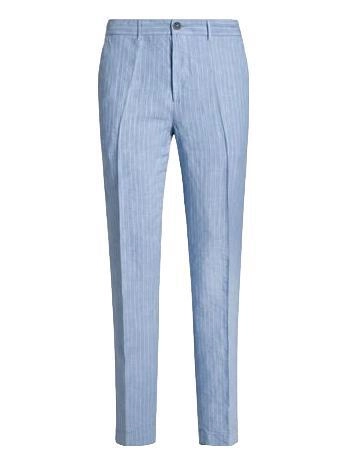 120% Lino Linen Pinstriped Tapered Leg Trousers - Blue
