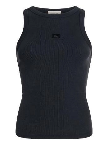 Calvin Klein Ribbed Cotton Blend Cold-shoulder Tank Top - Navy