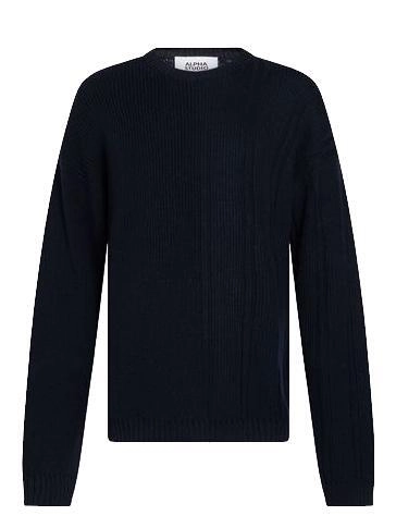 Alpha Studio Midnight Merino Wool Crewneck Sweater - Blue