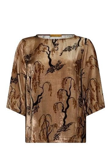 SIYU Light Brown Viscose Silk Top - Beige