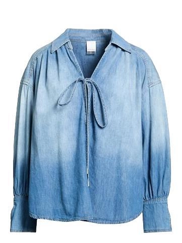 Pinko Cotton Long Sleeve V-neck Top - Blue