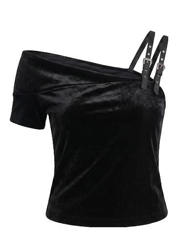Versace Corduroy Cold-shoulder Top With Strap Detailing - Black