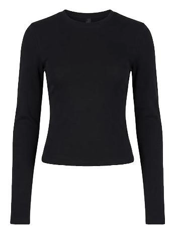 SKIMS Cotton Elastane Long Sleeve Crewneck T-shirt - Black