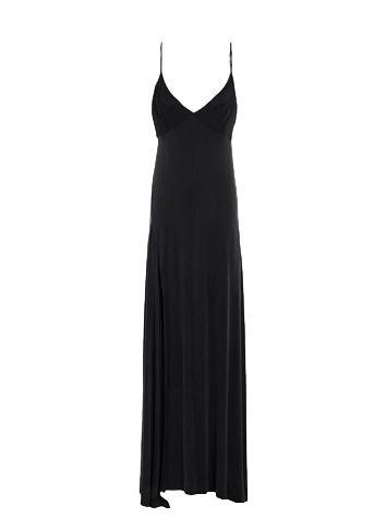 Versace Cupro Blend Maxi Slip Dress With Tulle Trims - Black