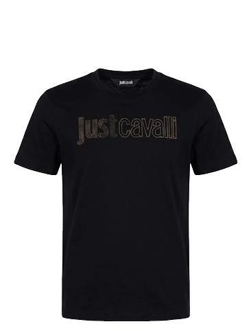 Just Cavalli Cotton T-shirt With Crystal Appliqués - Black