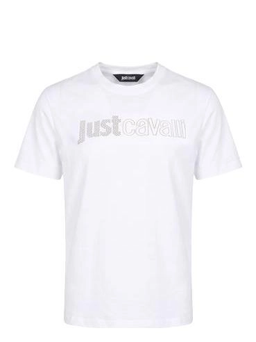 Just Cavalli Cotton T-shirt With Crystal Appliqués - White