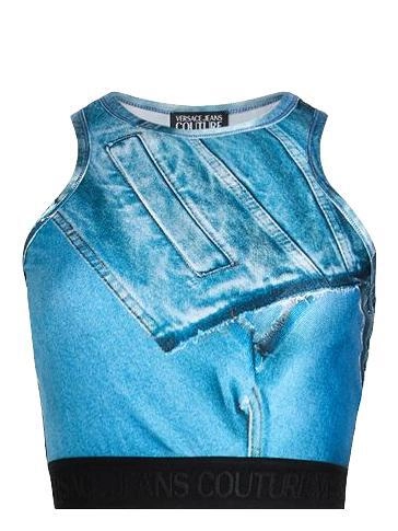 Versace Multicolor Crewneck Sleeveless Top - Blue