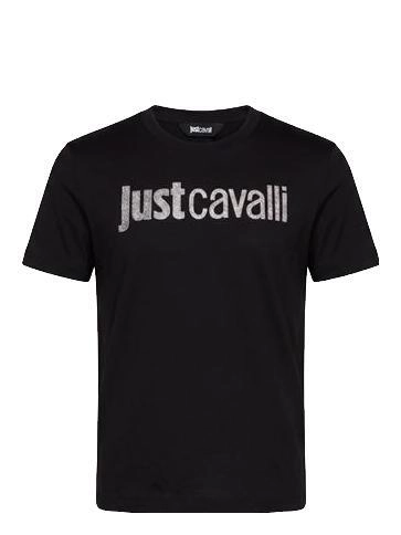 Just Cavalli Glitter Logo Print Cotton T-shirt - Black