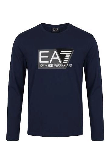 EA7 Long Sleeve Crewneck T-shirt With Logo Print - Navy