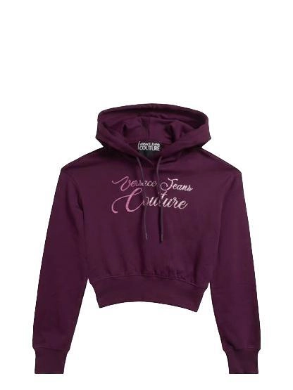 Versace Cropped Cotton Hoodie With Crystal Embellishments - Mauve
