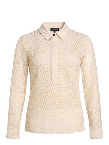 Rag & Bone Crochet Knit Long Sleeve Polo Shirt - Ivory