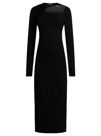 DONDUP Viscose & Elastane Gathered Cutout Crewneck Long Sleeve Midi Dress - Black