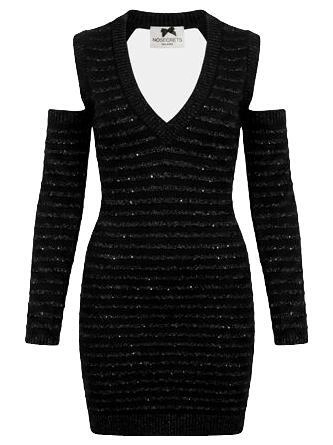 NO SECRETS Ribbed-knit Metallic Mini Dress With Detachable Sleeves - Black
