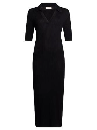 Officine Générale Ribbed Knit Merino Wool Midi Dress - Black