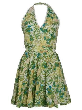 Poupette St Barth Cotton Gauze Floral Print Tiered Halterneck Mini Dress - Green
