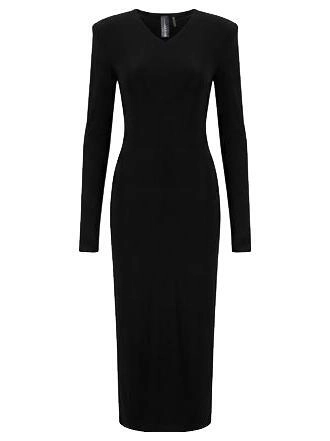 Norma Kamali Stretch Jersey V-neck Long Sleeve Maxi Dress - Black
