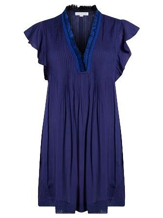 Poupette St Barth Viscose Embroidered Pleated Mini Dress - Navy