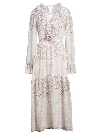VICOLO Lyocell And Nylon Maxi Dress With Ruffles - Beige