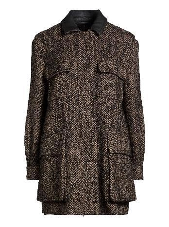 Max Mara Virgin Wool Blend Bouclé Coat With Leather Details - Black
