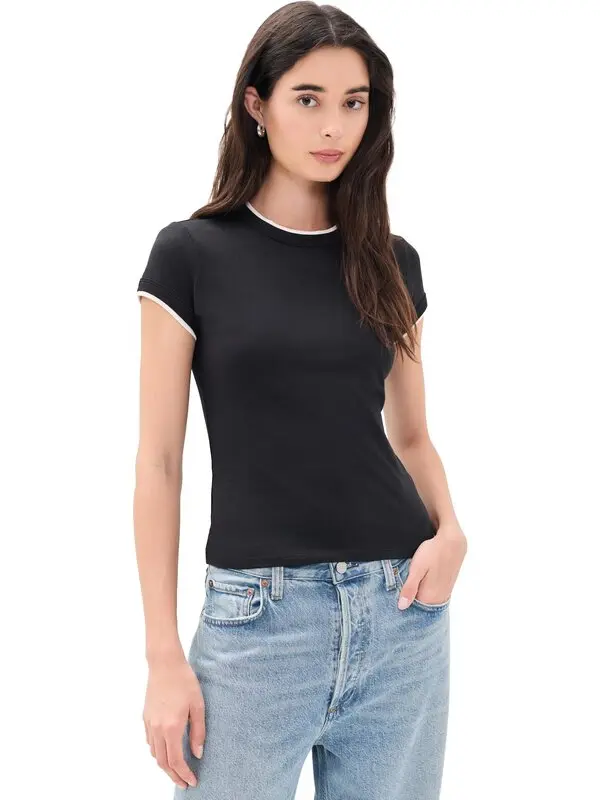 Veronica Beard Contrast Devin Tee - Black/ecru