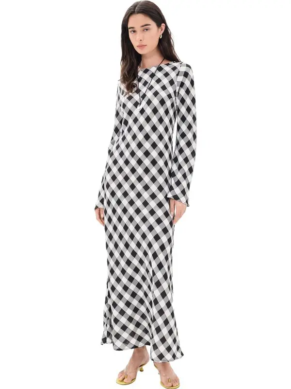 VRG GRL Gingham Check Maxi Dress With Bell Sleeves - Black Check