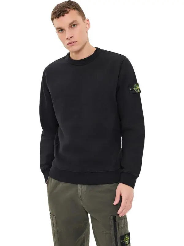 Stone Island Brushed Cotton Fleece Sweatshirt - Black
