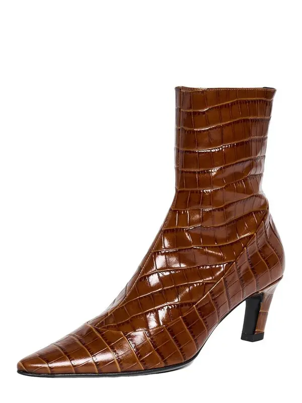 Christopher Esber Embossed Crocodile Print Ankle Boots - Cognac