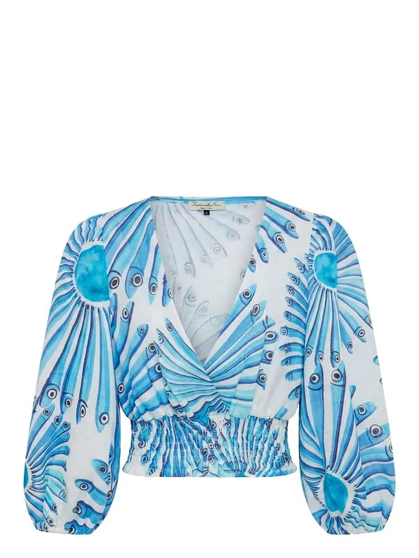 CASA ATELIER BY FERDINANDO FUSCO Linen Puffy Top With Anchovy Print - White/blue