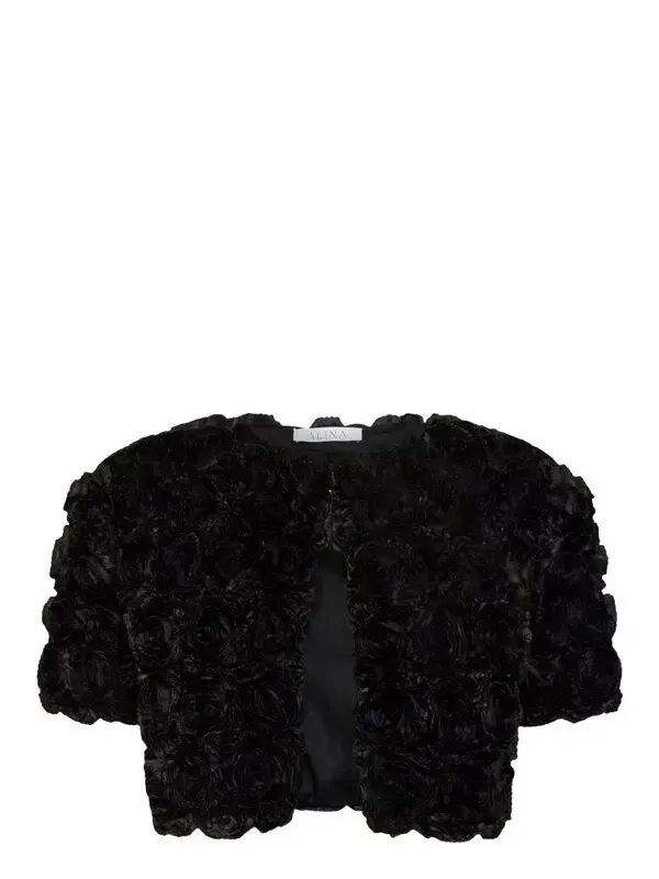 ALINA Rose Pattern Cropped Jacket - Black
