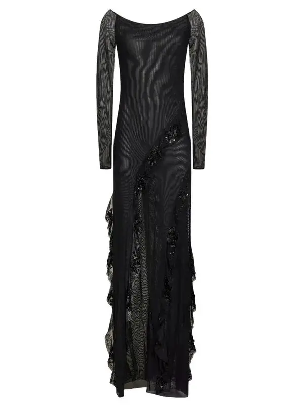 ALINA Sequin-embellished Ruffled Maxi Dress - Black
