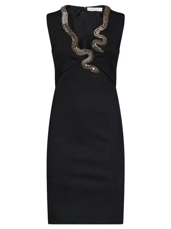 ALINA Snake-embroidered V-neck Mini Dress - Black