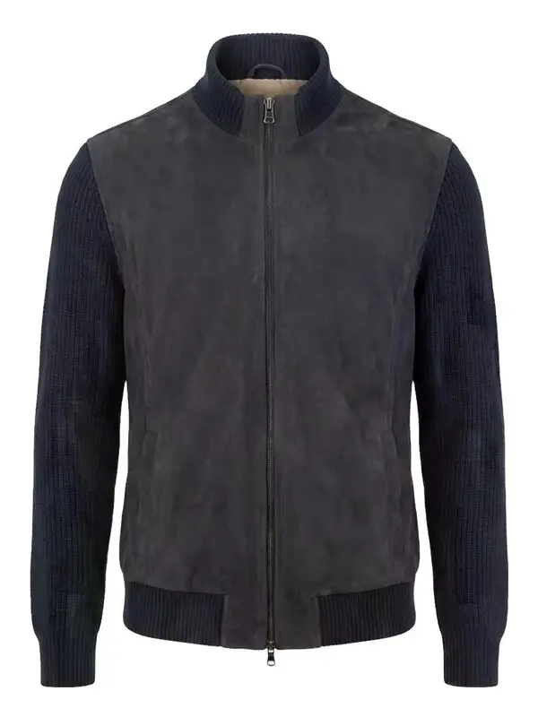 ARTE ANTWERP Suede Panelled Ribbed Knit Jacket - Blue