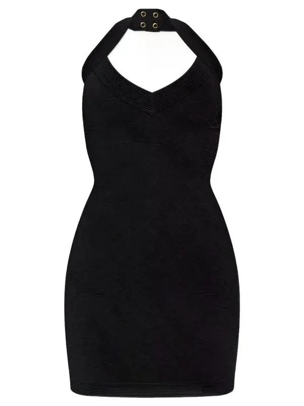 Balmain Jacquard Halterneck Mini Dress - Black