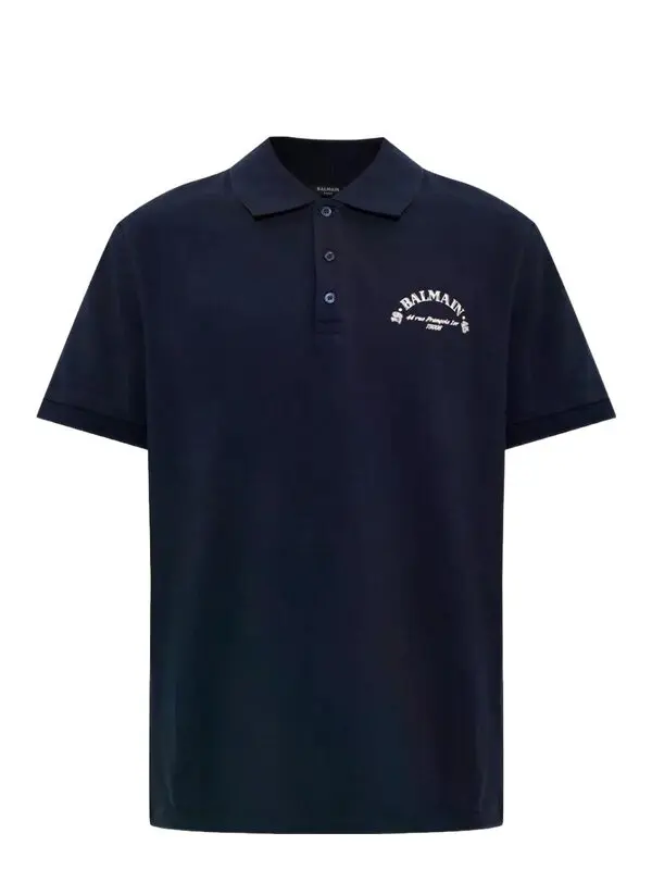 Balmain Logo-print Cotton Polo Shirt - Blue